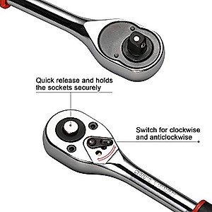 Egofine 12pcs 3/8 Inch Ratchet Socket Wrench Set, Drive Socket Set with 10 Sockets 8-14,17,19,21mm and 2 Way Quick Released Ratchet Handle and Extension Bar