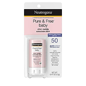 Neutrogena Pure & Free Baby Mineral Sunscreen Stick with Broad Spectrum SPF 50 & Zinc Oxide, Water-Resistant, Hypoallergenic, Paraben-, Dye- & PABA-Free Baby Face & Body Sunscreen, 0.47 oz