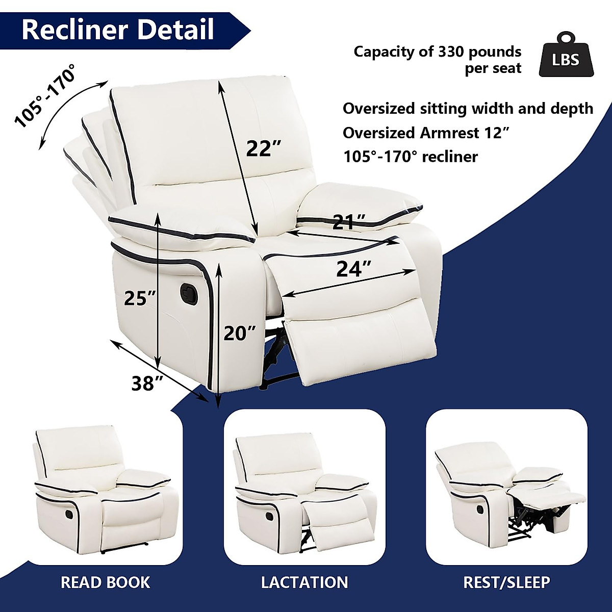 SIENWIEY Recliner Chair for Living Room Furniture,Bonded Leather Reclining Chair Home Theater Sofa Wall Hugger Recliner Rv Sofa for Living Room/Home Theater Seating/Rv Car