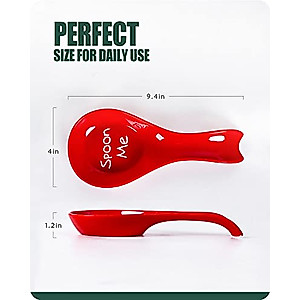 Lareina Ceramic Spoon Rest For Stove Top - Large Spoon Holder For Kitchen Counter Top, Heat-Resistant Cooking Utensil Rest, Cute Coffee Spoon Rest, Modern Farmhouse Kitchen Decor, Red