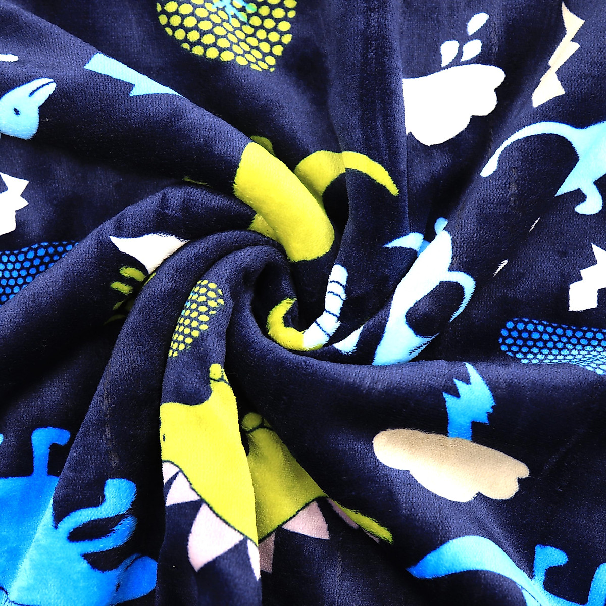 Marina Decoration Reversible Rich Printed Woven Fluffy Plush Soft Warm Flannel Fleece Children Throw Sherpa Kids Blanket, 40 x 50 Inch Dinosaur Zoo with Navy Blue Base