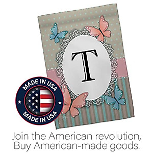 Breeze Decor T Initial Garden Flag Set Wall Hanger Monogram Friends Bugs & Frogs Butterfly Ladybugs Dragonfly Bee Springtime Insect Natural Wildlife House Yard Gift Double-Sided, Made in USA