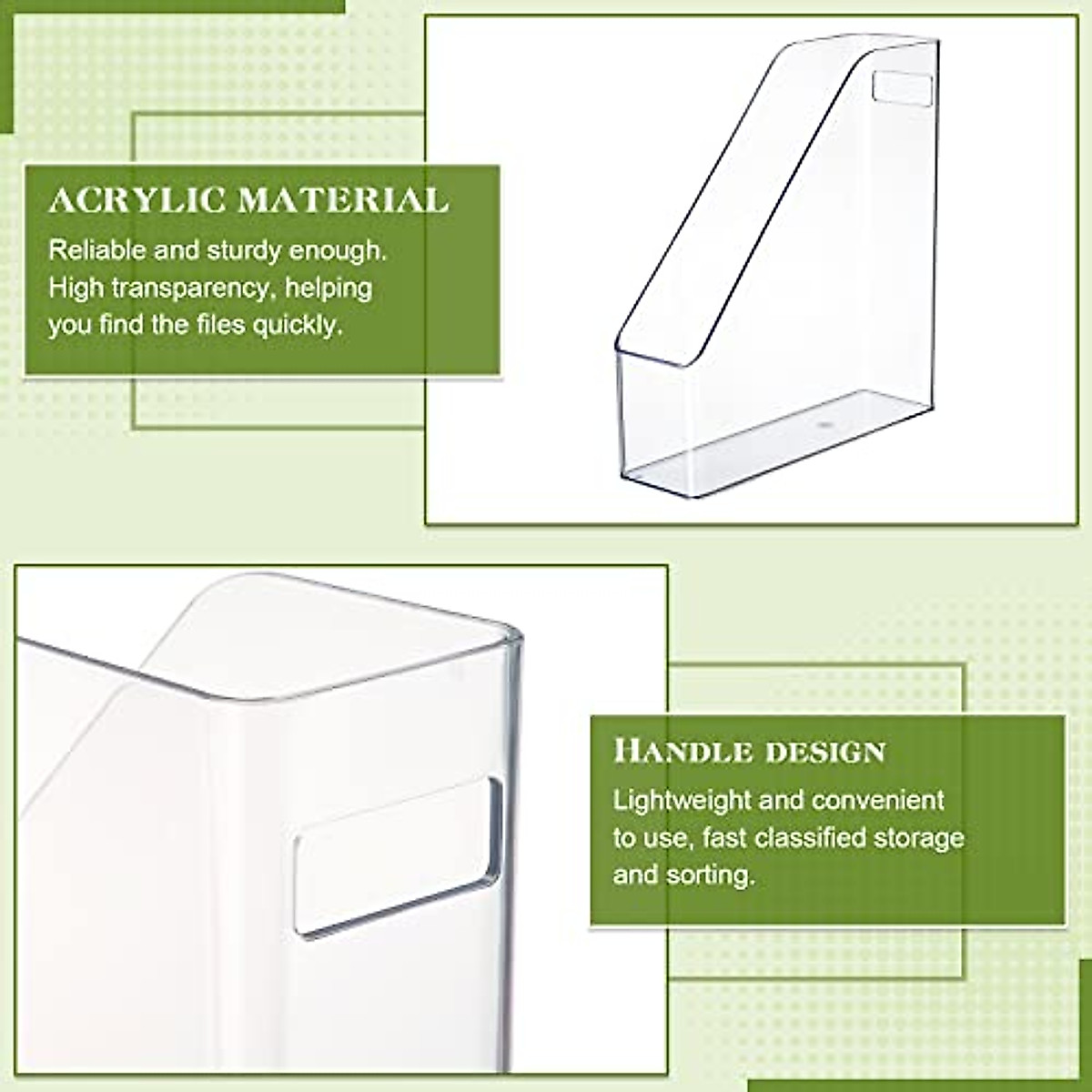 12 Pcs Clear Acrylic Magazine File Holder Plastic Desk Organizer with Handle Basics Vertical Magazine Rack Desk Folder Document Storage Organizer for Home Office School Work Study Desktop Supplies