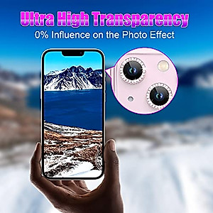 AGVEE 3+3 6 Pack for iPhone 13 6.1 inch / 13 Mini 5.4 inch Camera Lens Protector, Bling Diamond & Bling Glitter Metal Ring 9H Tempered HD Glass Camera Protector Cover Film, Bling-Pink