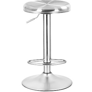 COSTWAY Bar Stools Set of 2, Modern Swivel Adjustable Height Barstool with Footrest, Stainless Steel Round Top Bar Height Barstools for Pub Bistro Kitchen Dining