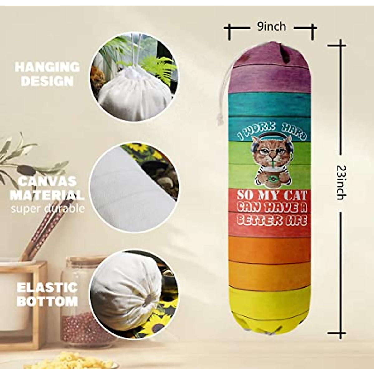Funny Grocery Bags Holder Organizer For Shopping Bags，Wall Mount Plastic Bags Storage Container Dispensers, Pet Lovers Home Kitchen Gifts For Women, Family, Friends, Cat Mom, Cat Dad