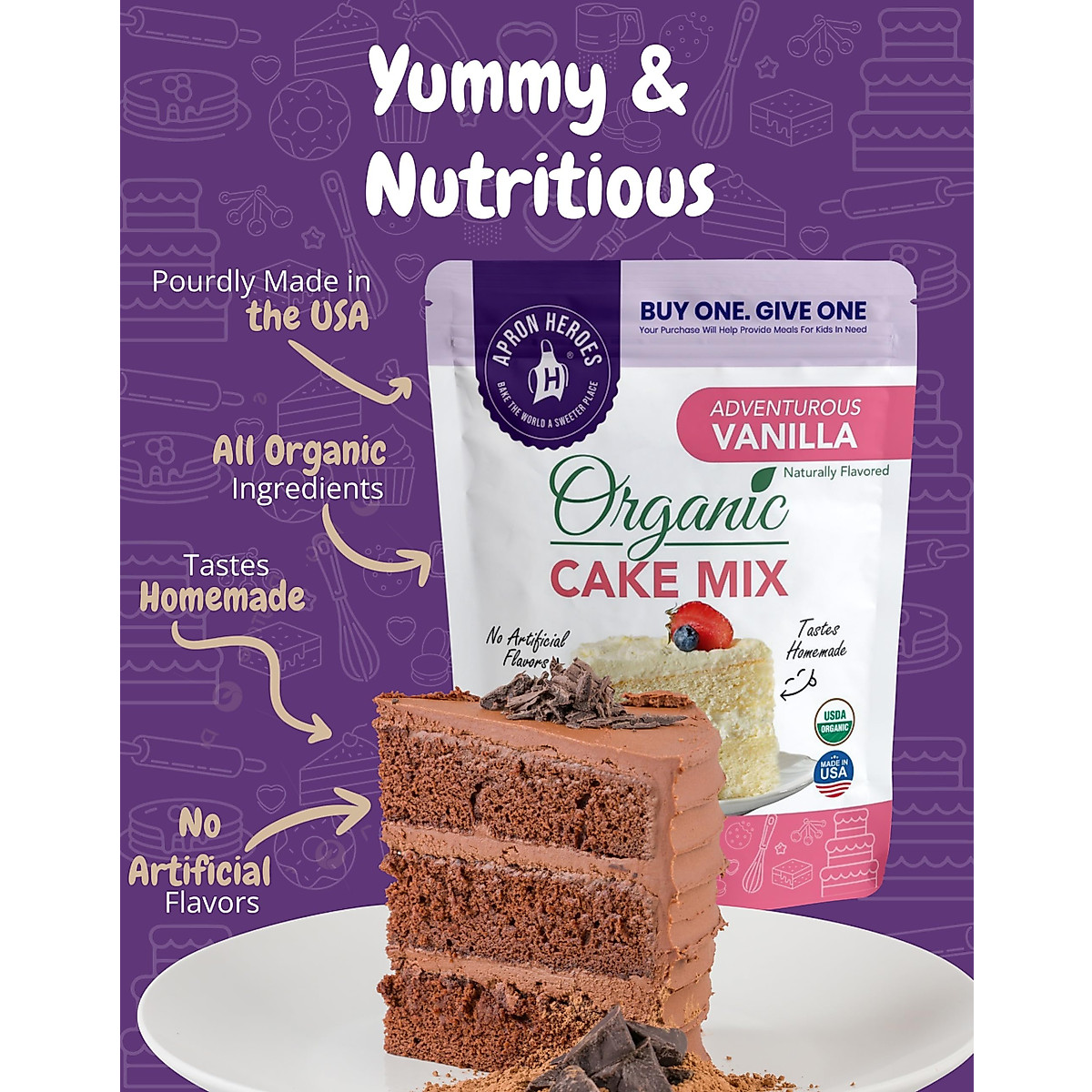 APRON HEROES - Organic Cake Mix, Chocolate, Vanilla, No Artificial Flavors, Homemade Taste, Delicious, Organic, & Natural Ingredients, Baking Mix, Cupcake Mix and, Cake Mix, Organic Food