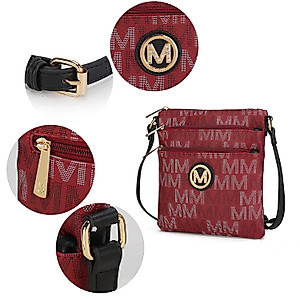 MKF Crossbody Bag for Women – PU Leather Triple Zip Messenger Handbag – Crossover Purse Pocketbook, Shoulder Strap Black