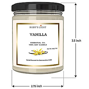 Vanilla Essential Oil Candle | Aromatherapy for The Home | 9 Oz Glass Jar | All-Natural Soy Candles | Cotton Wick | High Scent | 40 Hours Burn Time | Gift for Women & Men (Vanilla)