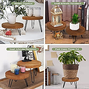 Athaliah Wood Plant Stand, 2 Pack Wooden Plant Stool Indoor, Mini Mid Century Modern Plant Flower Holder for Rustic Home Garden Patio Office Table Decor