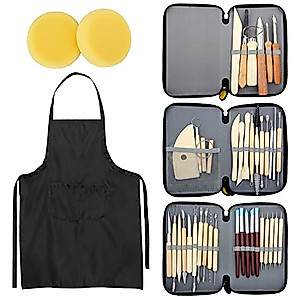 Blisstime Set of 42 Clay Sculpting Tool Wooden Handle Pottery Carving Tool Kit