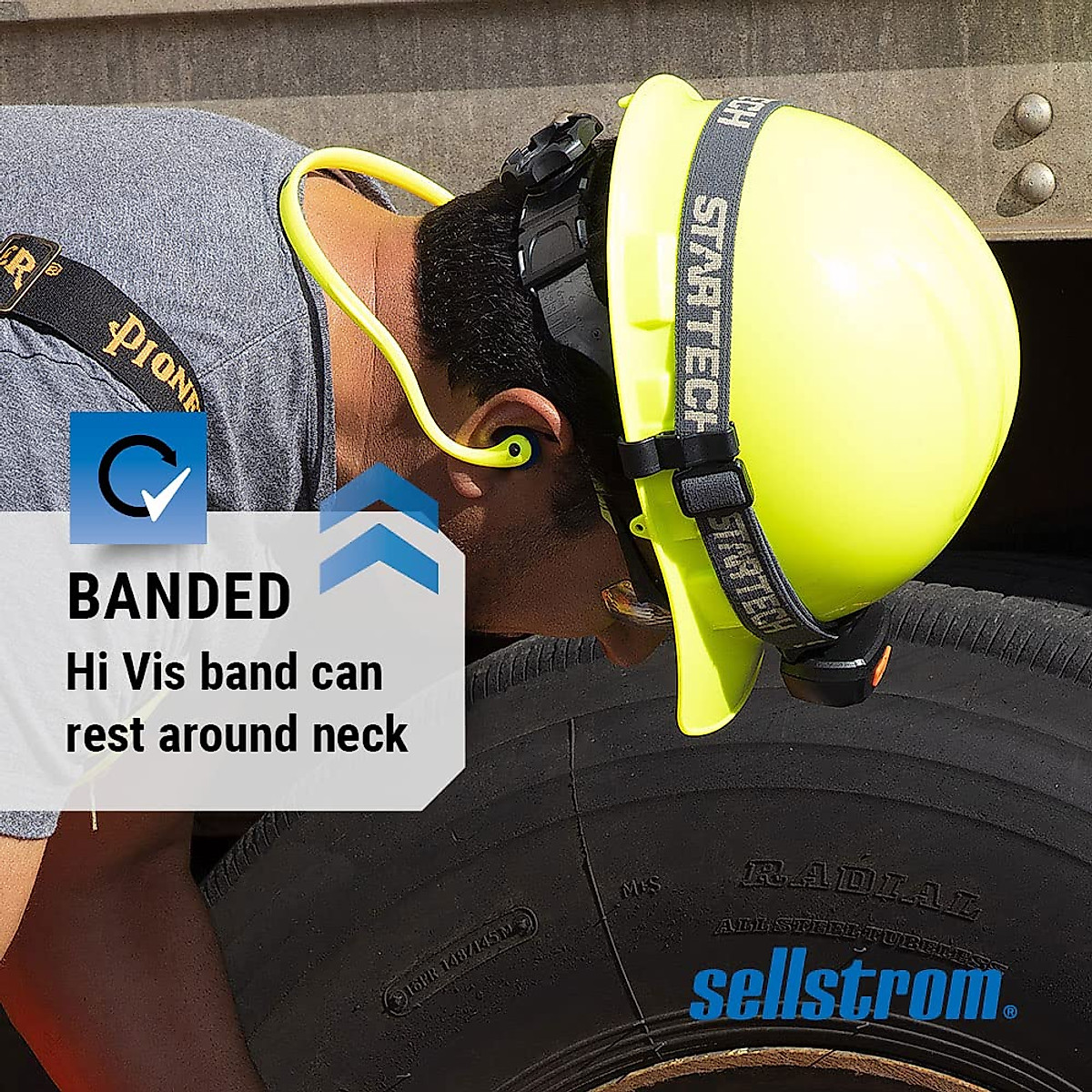 Sellstrom Reusable Banded Earplugs for Work - Work Safety Hearing Protection - 25dB - Hi-Vis Green/Blue