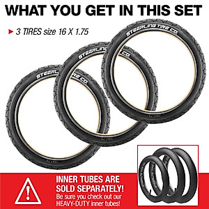 Three 16-Inch Tire Replacements for Jogging Strollers Like BOB Ironman & Bike Trailers Including Allen Sport, Burley and Instep (3-Pack) by Steerling Tire Co.