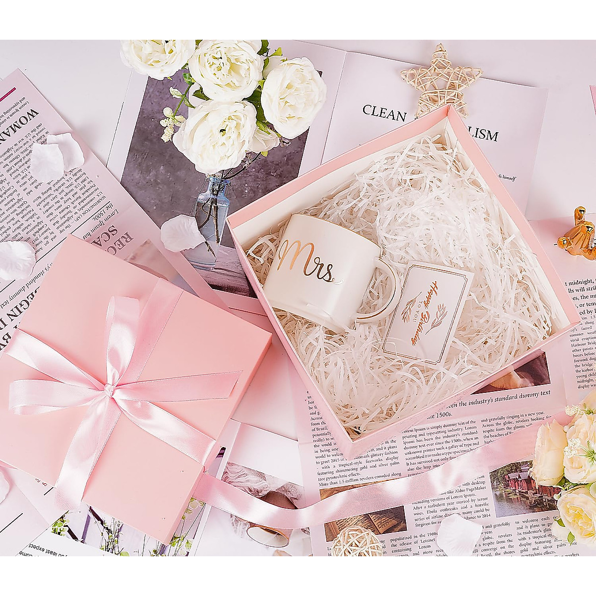 Jaywayang Medium Pink Gift Box with Lids, Ribbon and Tissue Paper, Collapsible, for Birthday, Wedding, Anniversaries, Mother's Day, 8.7x8.7x8.7 Inches