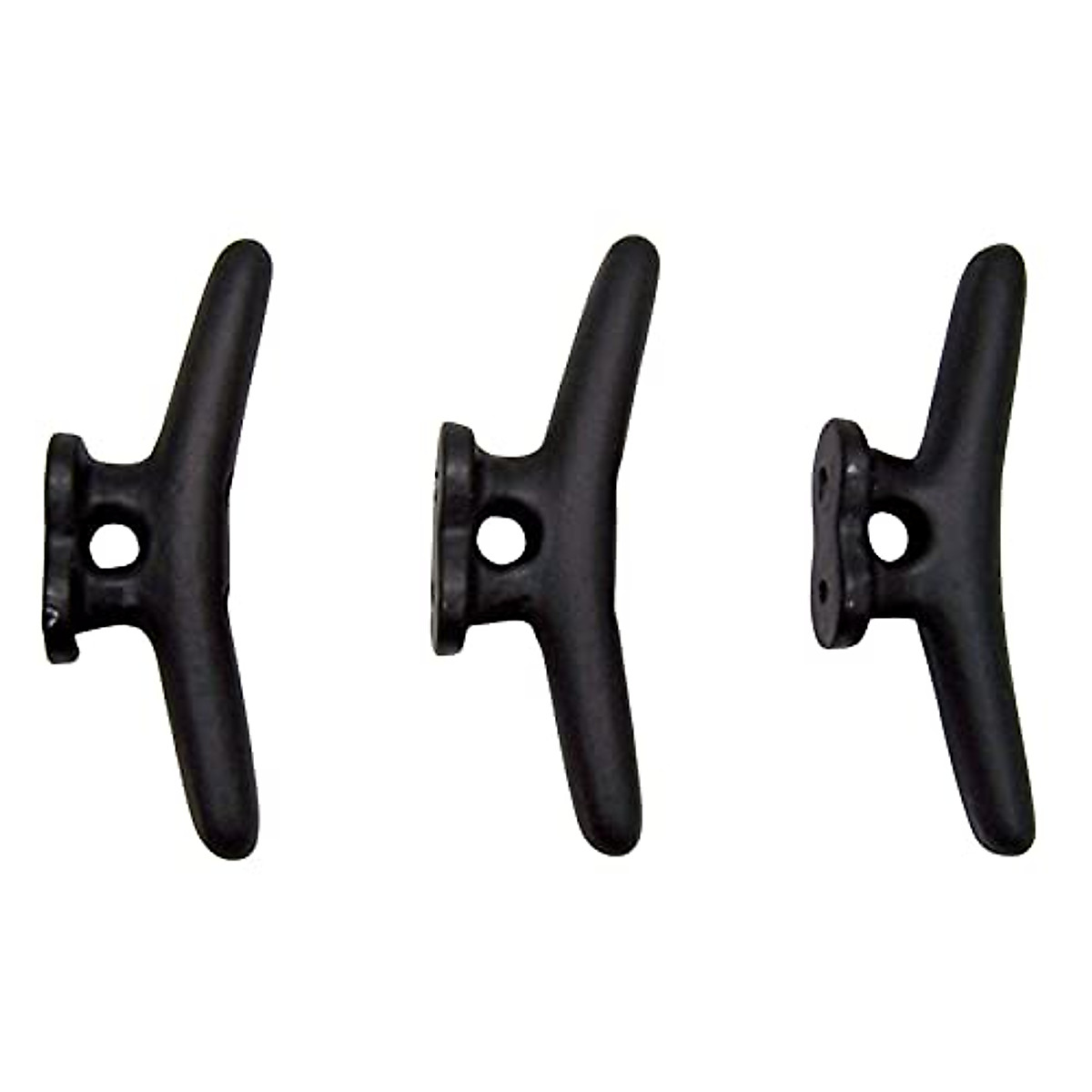 Rustic Weathered Black Cast Iron Boat Cleat Wall Hooks, Nautical Home Décor, 4.75 Inches, Set of 3