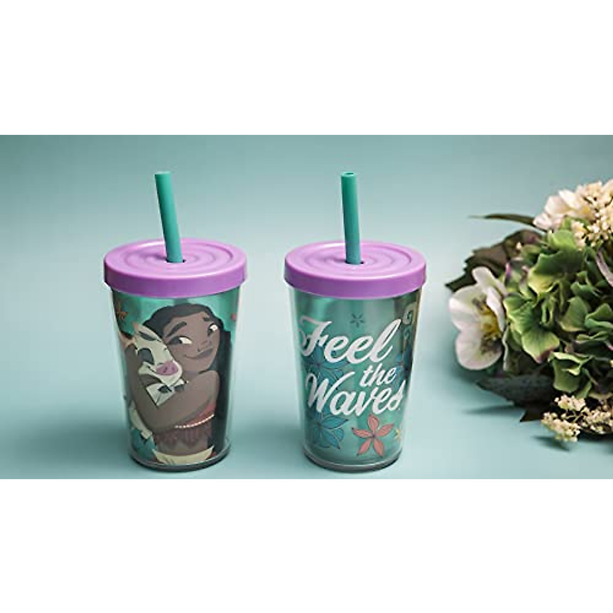 Zak Designs 13oz Disney Moana Movie Double Wall Tumbler with Lid and Straw, Made of Break-Resistant Plastic (13oz, Non BPA)