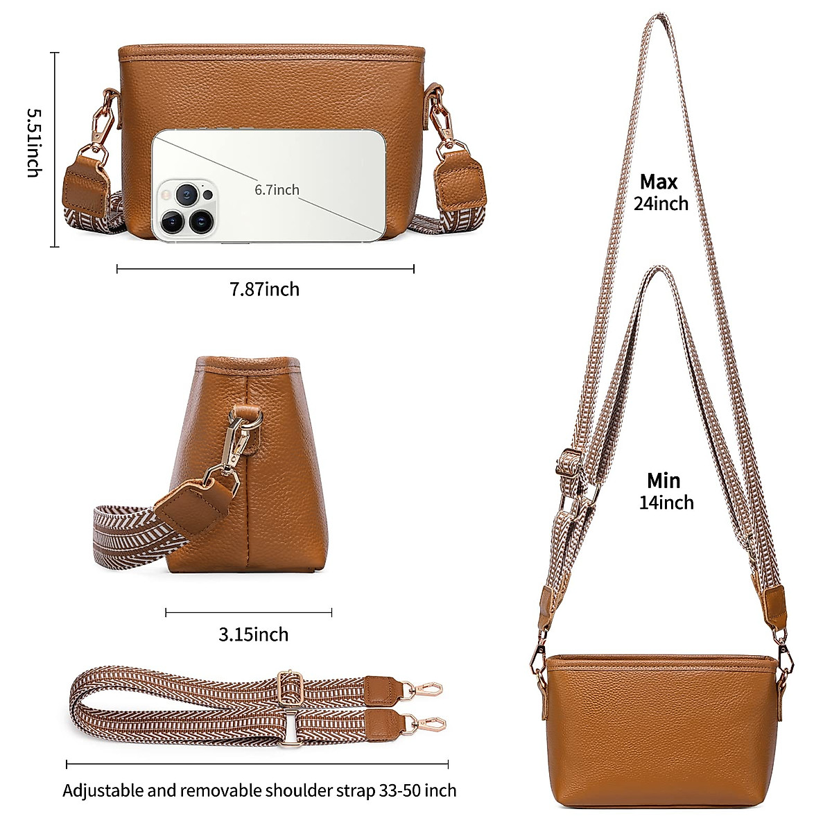 GAEKEAO Crossbody Bags Small Cross Body Bag Genuine Leather Shoulder Purse with Wide Strap for Women