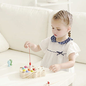 Montessori Magnetic Wooden Fishing Game for Toddlers 3 4 5 Years Old, Preschool Fine Motor Skill Learning Hand Eye Coordination Fishing Toy, Great Gifts for Children Boys and Girls