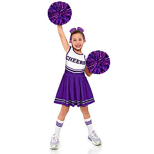 Toulite 4 Pcs Girls Cheerleader Costume Outfit Set Fancy Dress for Kids Halloween Sport Game (Purple,8-9 Years)