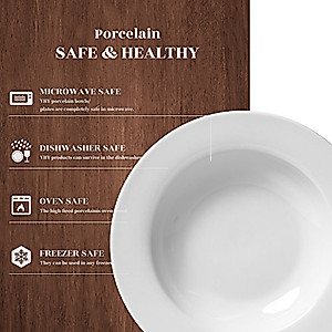 Y YHY Soup Bowls, Pasta Bowl Set of 4, White Shallow Bowl Plates, Porcelain Rimmed Bowls, 8 Inches Diameter with Rim, Father's Day Gift