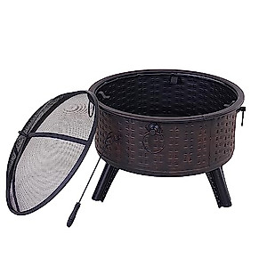 Wonder Comfort Fire Pit Set, Wood Burning FirePit with Screen, Cover and Log Poker for Outdoor and Patio, 26 inch Round Fire-Pit