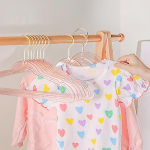 20 Pcs Baby Glitter Clothes Hangers, Kids Gold Plastic Sparkling Hangers for Closets, Non-Slip Space-Saving Suit Hangers(Pink)