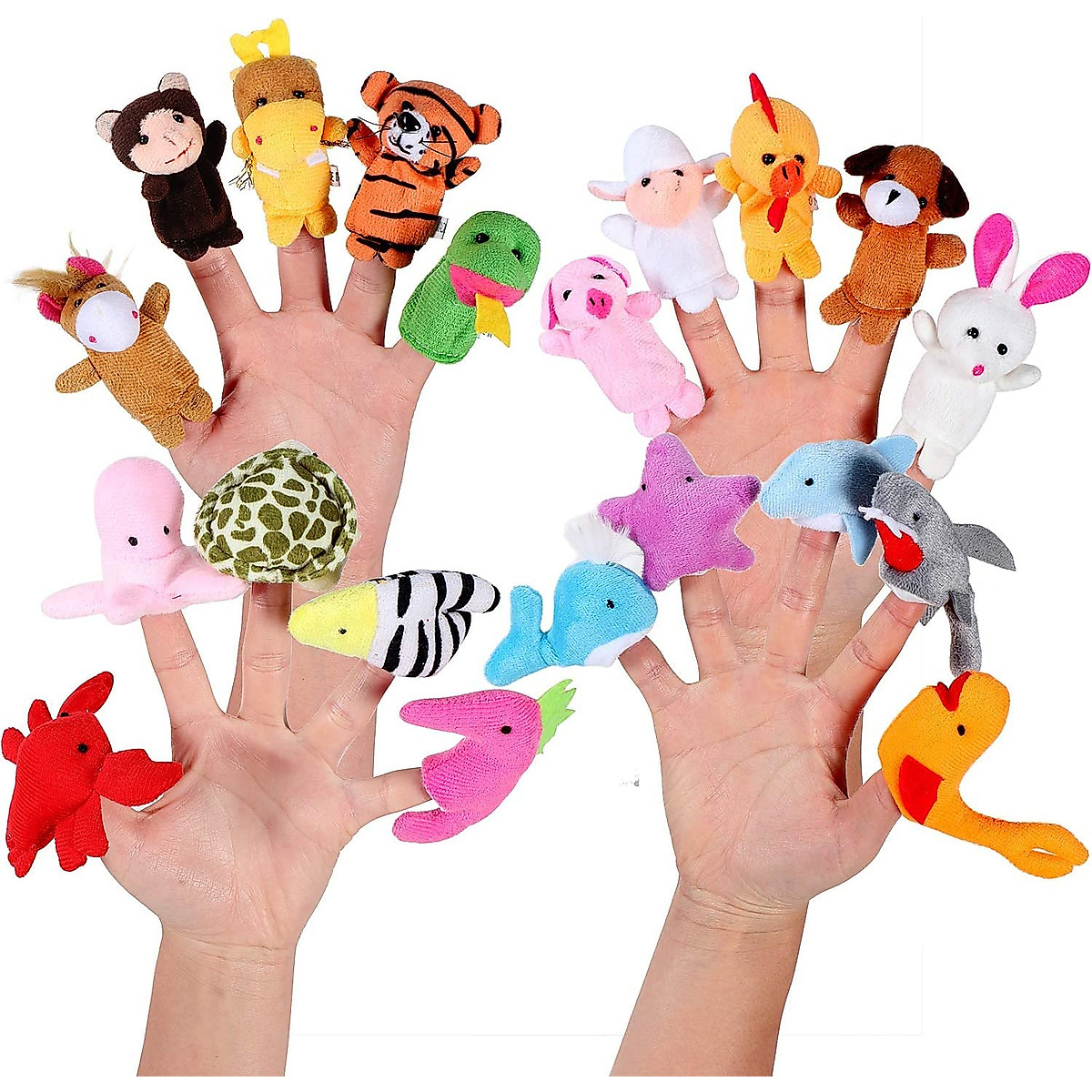 Tacobear 38Pcs Finger Puppets Bulk Set Soft Velvet Cartoon Finger Puppets for Toddlers 1-3, 32 Animals and 6 People Family Members Easter Basket Stuffers Gifts Toys Cute Finger Puppets for Kids Baby