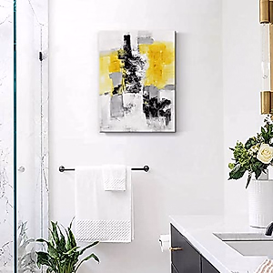 7Fisionart Gray and Yellow Abstract Canvas Wall Art Bathroom Pictures Painting Grey Black Yellow Wall Décor Modern Framed Artwork for Living Dining Room Kitchen Office Home Decorations 12"x16"