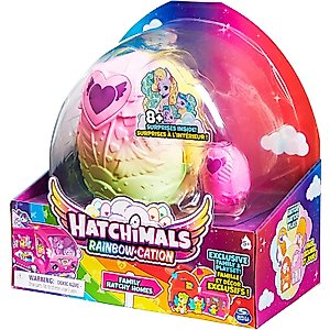 Hatchimals CollEGGtibles, Rainbow-Cation Family Hatchy Home Playset with 3 Characters & up to 3 Surprise Babies (Style May Vary), Kids Toys for Girls