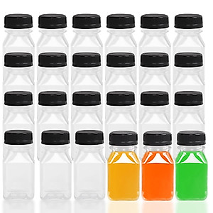 Lainrrew 24pcs 4oz Plastic Juice Bottles with Black Caps - Reusable Clear Containers, Tamper Proof Lids for Smoothies, Milk & Beverages