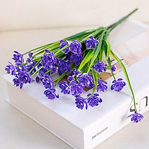 Molioon 8 Bundles Artificial Flowers Outdoor UV Resistant No Fade Faux Plastic Plants Fake Shruns for Garden Porch Home Wedding Window Decor (Purple-1)