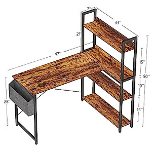 SiliBamb 47 Inch Computer Desk for Home Office, Small L Shaped Desk with Shelves, Corner Desk with Storage, Home Office Desks, Writing Study Desk, Brown