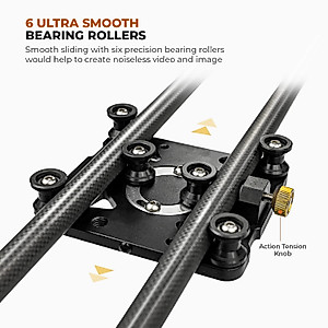 LimoStudio (Upgraded) 47 in Carbon Fiber Camera Slider / 120cm Dolly Track Rail, Smooth Bearing Stabilizer, Height Adjustable, Spirit Level, AGG1982