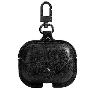 Genuine Leather Case Compatible with AirPods Pro Case, VOMA Protective Cover for Apple AirPods Pro Wireless Charging Case Headphones EarPods, Soft Leather Cover with Keychain Hook Black
