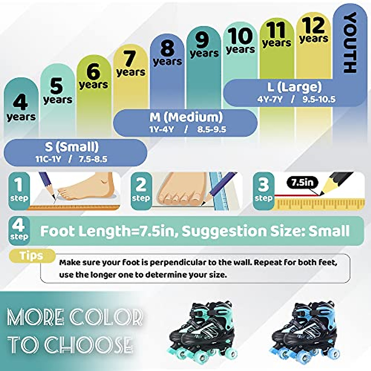 LIRENGUI Boys Skates, Kids Roller Skates for Boys with All Wheels Lighting Up, Girls Roller Skates for Fun Illuminating, Black n Blue Adjustable Roller Skates (Size 1-4)