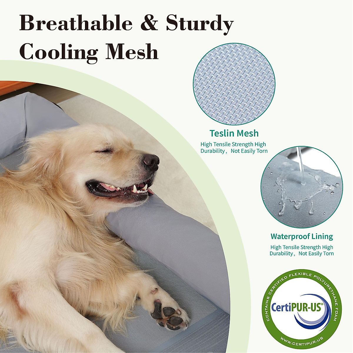 TJSOULER Cooling Elevated Dog Bed with Pillows,Portable Washable Raised Dog Cot with Chew Proof Mesh and Metal Frame,No-Slip Rubber Feet for Indoor & Outdoor Use,Large,Gray