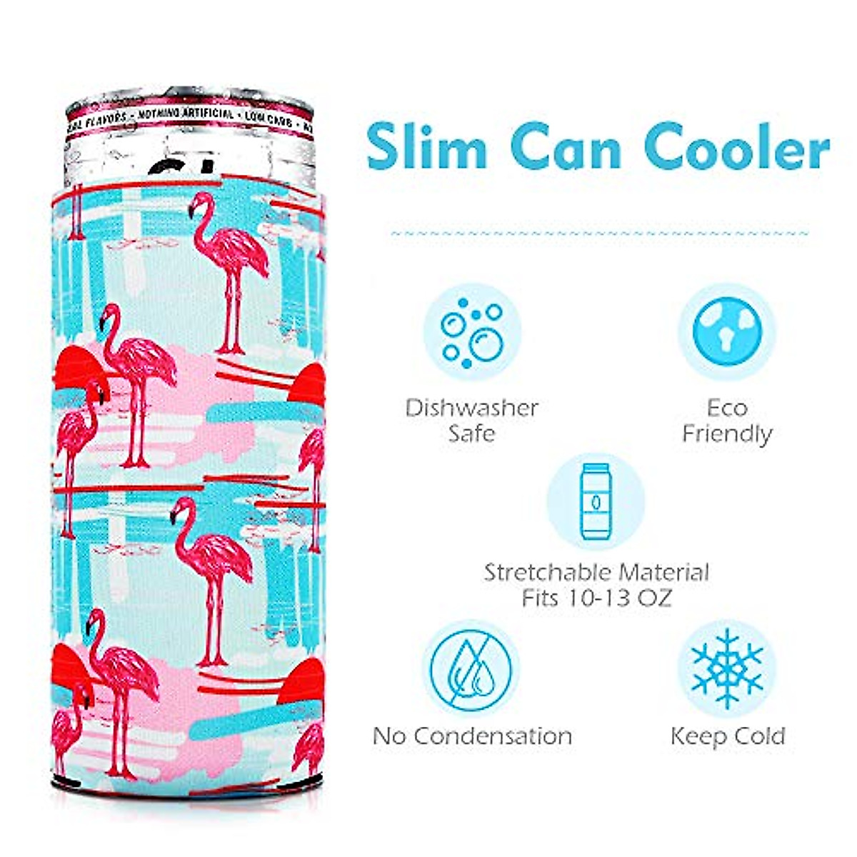 Skinny Can Cooler [ 2 Pack ] Slim Can Cooler for Slim Beer & Hard Seltzer, Skinny Beer Cans Coolie Skinny Insulators, Can Cooler Sleeve Flamingo