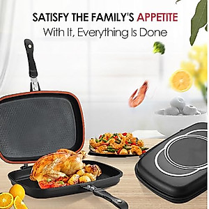 Grill Pan Frying Double Side Portable AntiBurn Handle Kitchen Supplies Grill Pot 32cm 12.6in