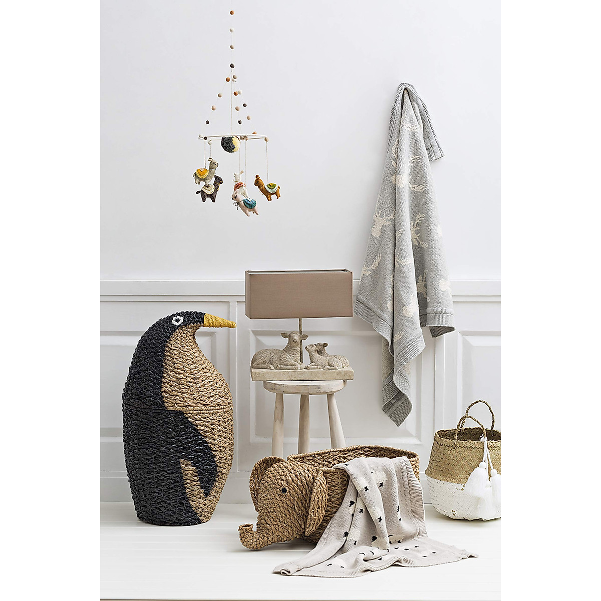 Creative Co-Op Grey Cotton Knit Sheep Blanket