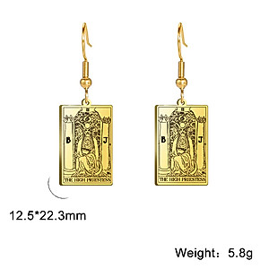 TEAMER Tarot Cards Dangle Earrings Stainless Steel Vintage Amulet Wiccan Jewelry for Women (Gold-THE HIGH PRIESTESS)
