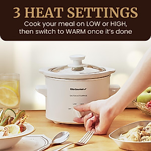 Elite Gourmet MST-250XW Electric Slow Cooker Ceramic Pot Adjustable Temp, Entrees, Sauces, Stews & Dips, Dishwasher Safe Glass Lid & Crock
