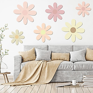 Thyle 6 Pcs Daisy Wall Decor Wooden Daisy Wall Art White Flowers Signs Hanging Plaque for Home Nursery Bedroom Farmhouse Bathroom Decorations Housewarming Gifts (Pink Style)