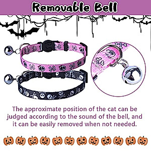 PUPTECK Breakaway Cat Collar with Bell Charm, 2 Packs Adjustable Kitty Collars Pink & Black Skull Pattern