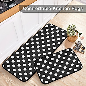 CaTaKu Kitchen Area Rug 2 Piece Set Polka Dot Black and White Polyester Non-Slip Floor Rug Runner Washable Carpet Mat Comfort Standing Mat for Kitchen Home Decorative