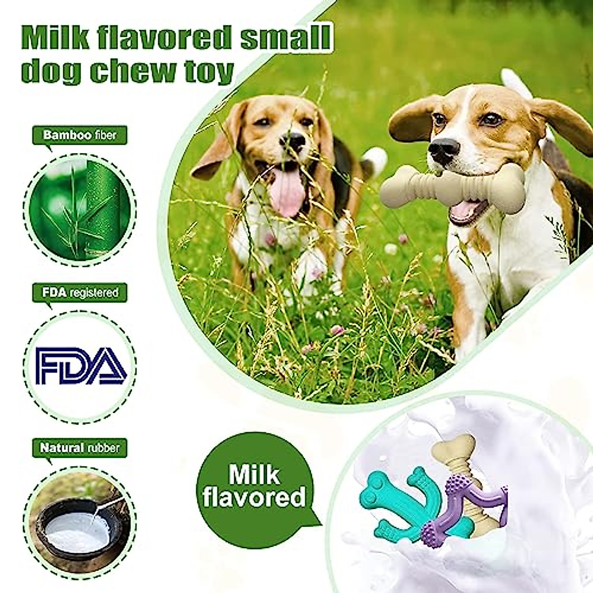 Medlladle 3 pcs Puppy Chew Toys for Teething, Indestructible Tough Durable Dog Toys for Small Breed, Pet Toy with Natural Rubber Bamboo Fiber