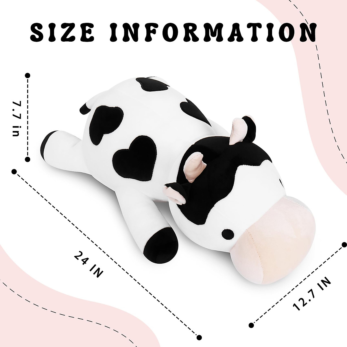 IdeaMeme Milk Cow Weighted Plush, 24" 4.2 lbs Weighted Stuffed Animals Series, Cute Cow Plushie Dolls Throw Pillow Birthday Gifts for Children Kids Adults