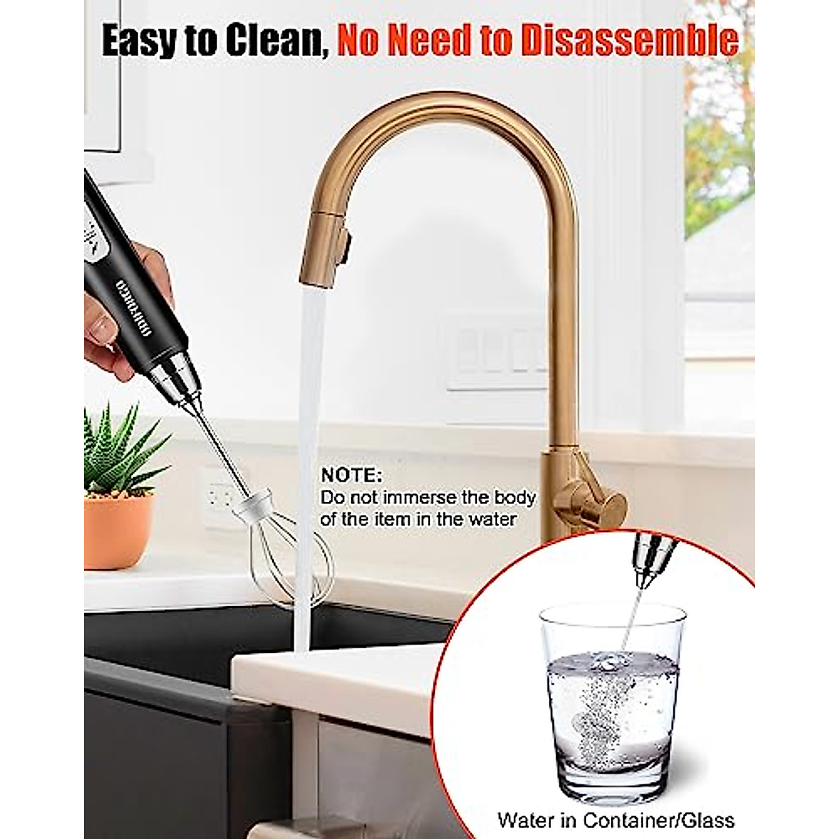 ODIFORGO Milk Frother Handheld, USB Rechargeable Electric Whisk 3 Speed Adjustable, Coffee Frother Wand with 3 Stainless Whisks, Egg Beater, Drink Mixer Blender for Coffee Latte Cappuccino Matcha