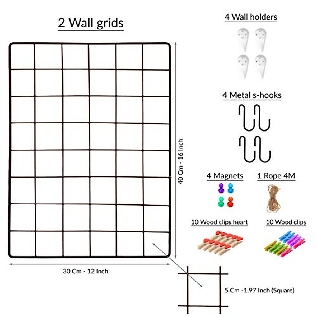 2 Pack Wire Wall Grid Panel | Photos & Pictures Display Grid Wall Panels | Black, Magnetic & Metal Grid | Wall Grid Organizer | Photo Grid | Grid Wire Board | Hanging Home, Office & Kitchen Decor