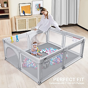 ANGELBLISS Baby Playpen Mat, 71"x 59"x 1.18" Self-Inflating Play Mat for Babies and Toddlers, Roll Up & Waterproof Foam Crawling Mat for Floor, Portable Playmat for Babies with Travel Bag Grey