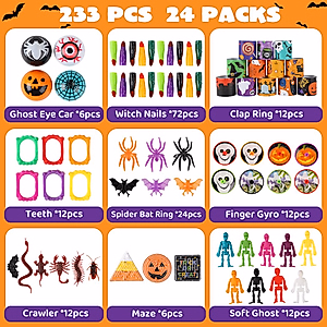 Deerher 233PCS Halloween Party Favors - 24 Pack Halloween Gloves Toys Bulk Stuffed, Non-Candy Halloween Treat Bag Gifts for School Classroom Kids Toddlers Boys Girls Prizes Party Supplies